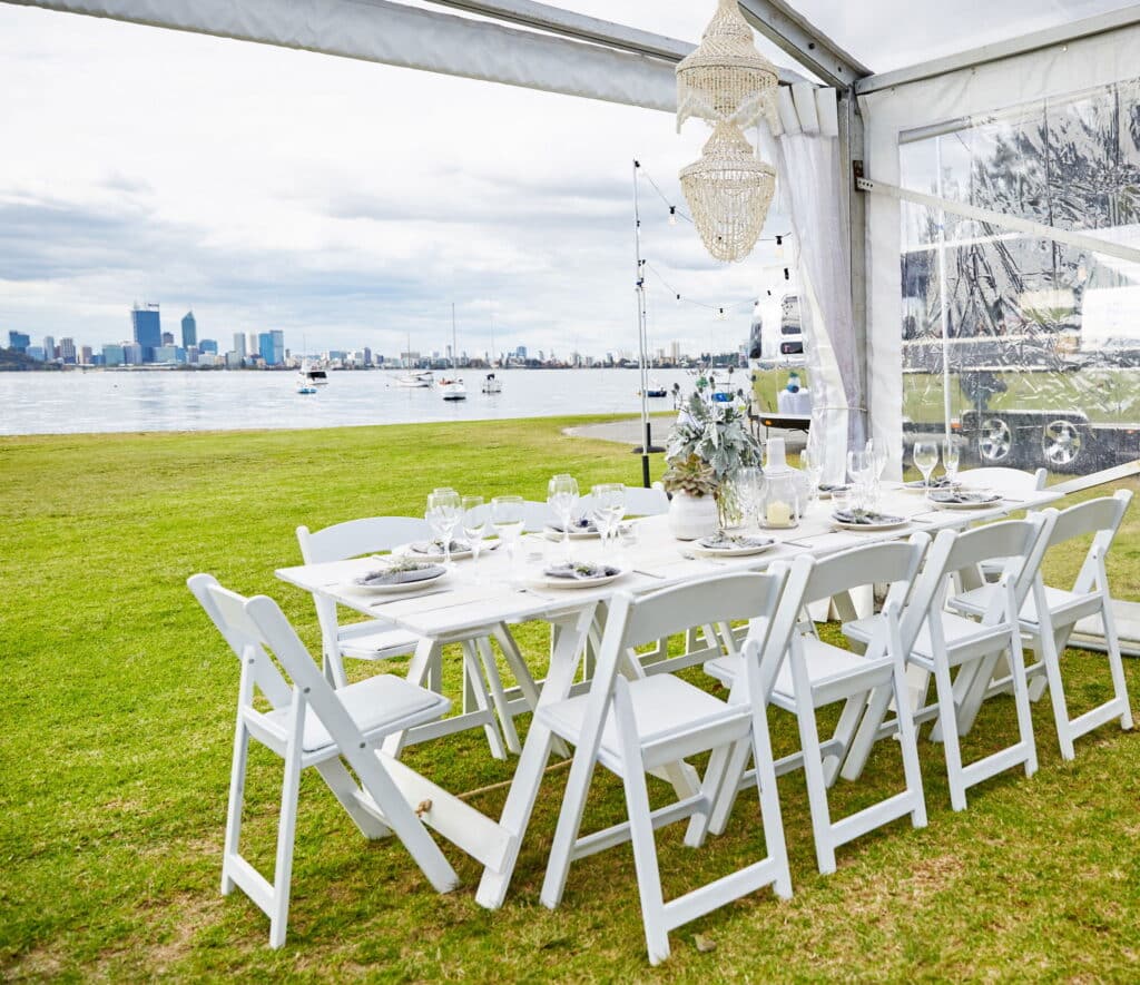 White Wash Wooden Banquet Table - Swan Event Hire